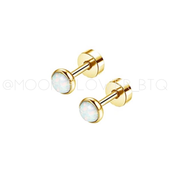 MoonFlowerBtq | Jewelry | Tiny Gold Opal Stainless Steel Flat Back Stud ...